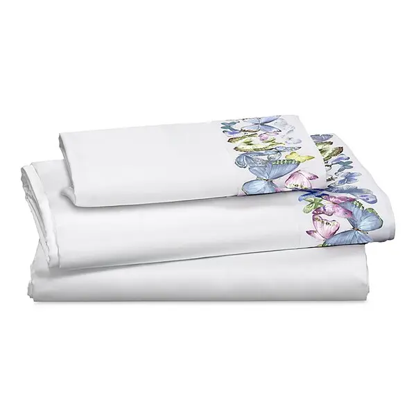 DEA LUXURY LINENS Palm Beach Farfalle Butterfly Sateen Sheet Set, King - Ice Blue