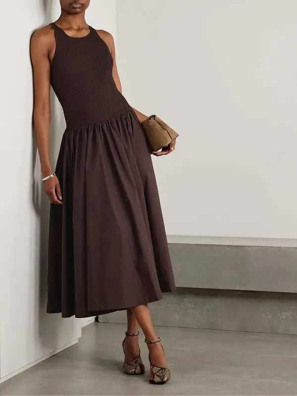 staud brown knit dress Shoko Colorblock Sweater Dress