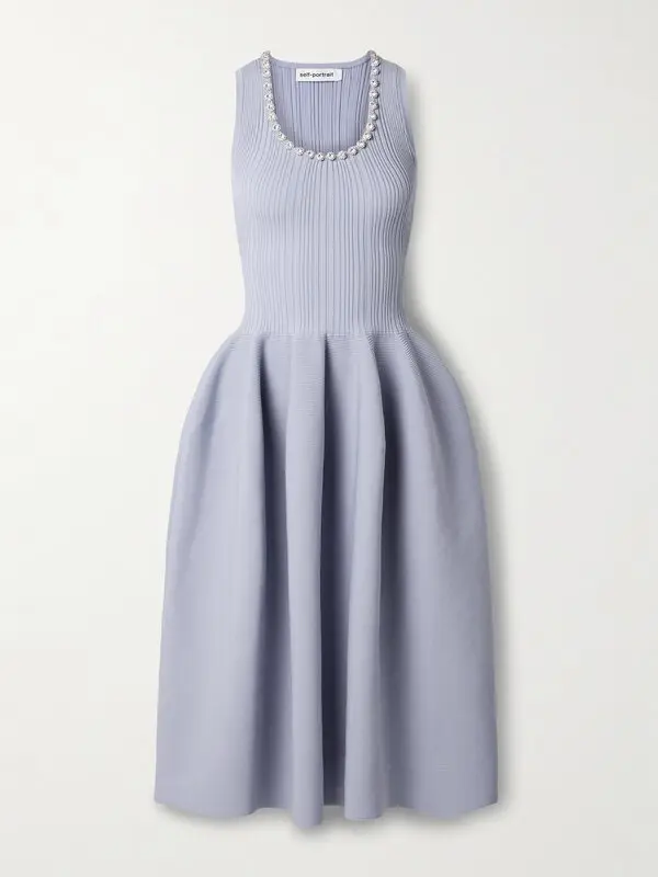 SELF-PORTRAIT Crystal-embellished Ribbed Midi Dress