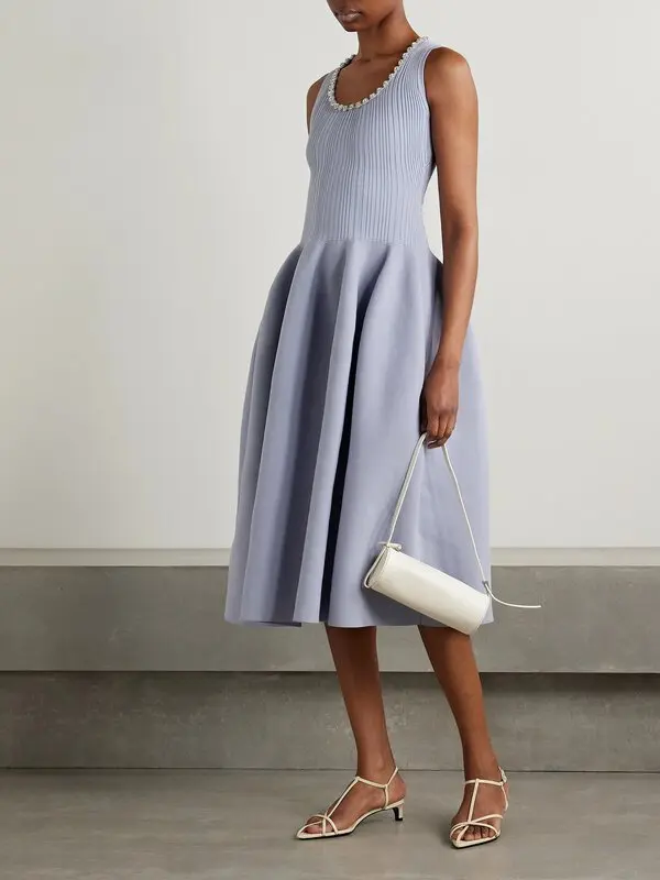 SELF-PORTRAIT Crystal-embellished Ribbed Midi Dress