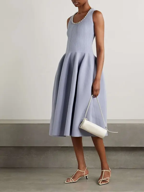 SELF-PORTRAIT Crystal-embellished Ribbed Midi Dress