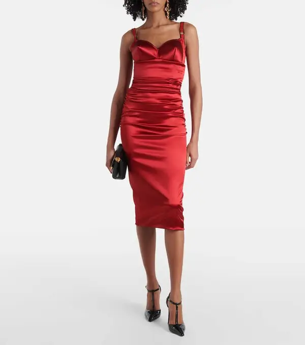 Dolce & Gabbana Ruched Satin Midi Dress