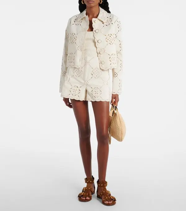 Veronica Beard Jazmin Laser-cut Cotton Shorts