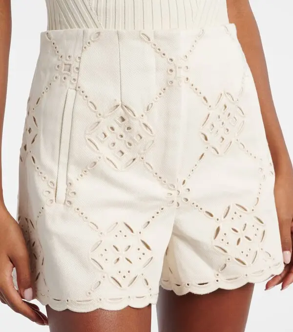 Veronica Beard Jazmin Laser-cut Cotton Shorts