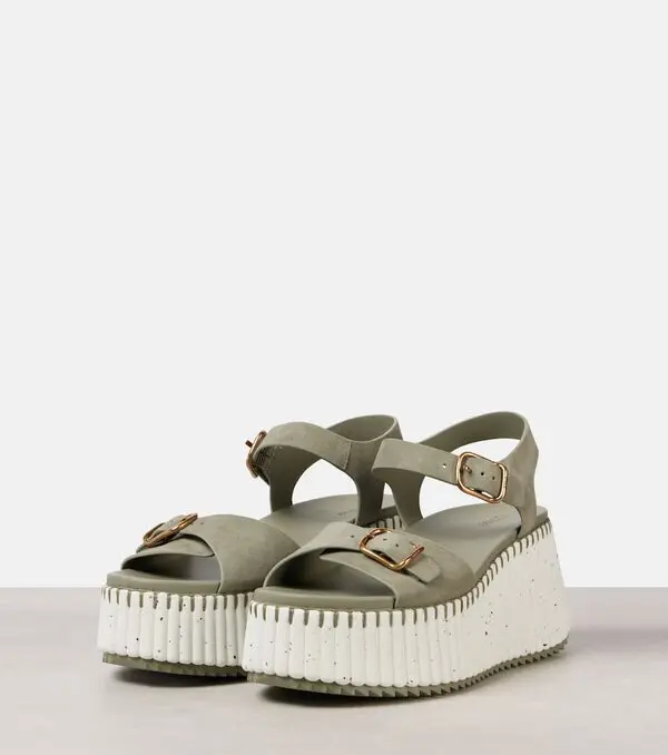 Chloé Nama Suede Platform Sandals - Green