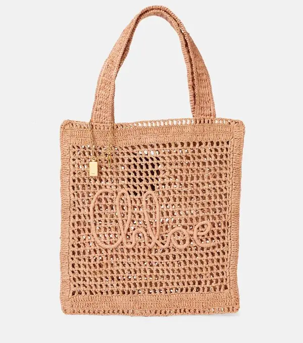 Chloé Raffia-effect Tote Bag - Beige