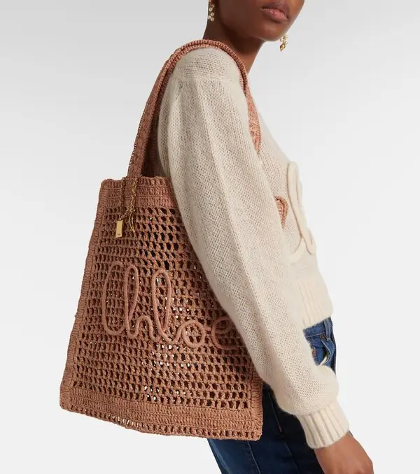 Chloé Raffia-effect Tote Bag - Beige