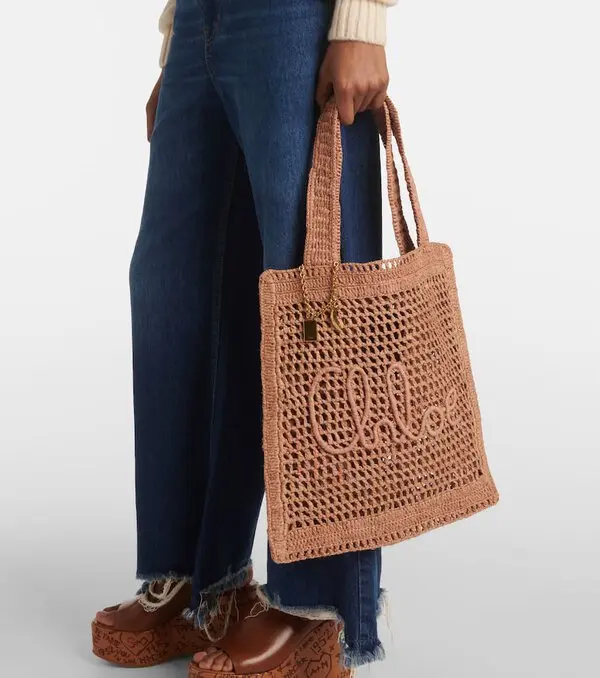 Chloé Raffia-effect Tote Bag - Beige