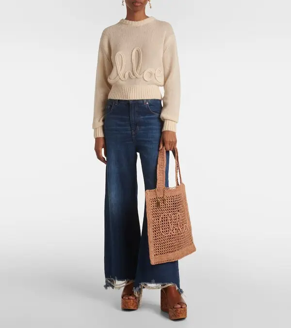 Chloé Raffia-effect Tote Bag - Beige