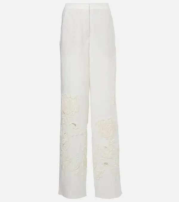Dorothee Schumacher Embroidered Wide-leg Linen Trousers