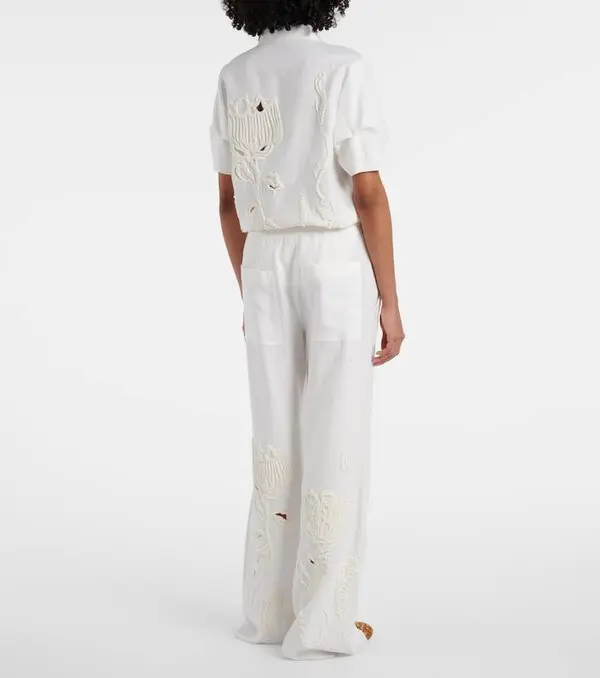 Dorothee Schumacher Embroidered Wide-leg Linen Trousers