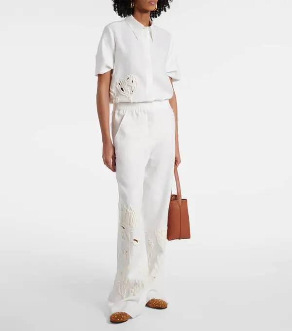Dorothee Schumacher Embroidered Wide-leg Linen Trousers
