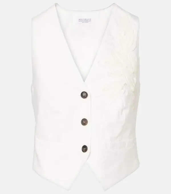 Brunello Cucinelli Cotton-blend Poplin Vest With Monili Applique
