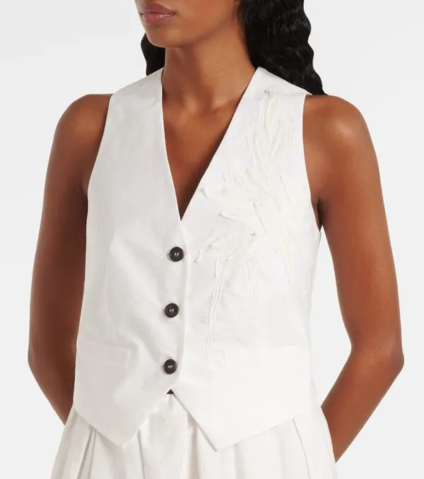 Brunello Cucinelli Cotton-blend Poplin Vest With Monili Applique