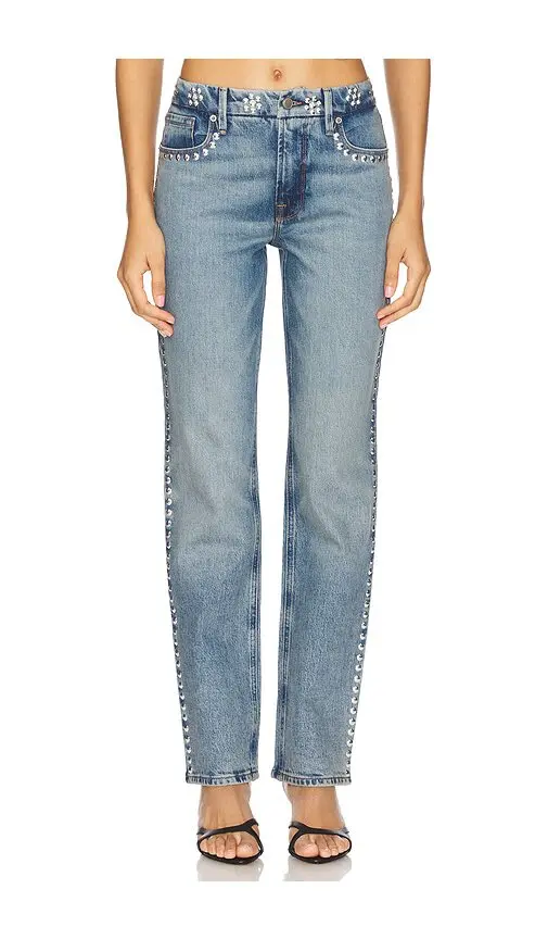 Good American Good Icon Studded Straight Jeans