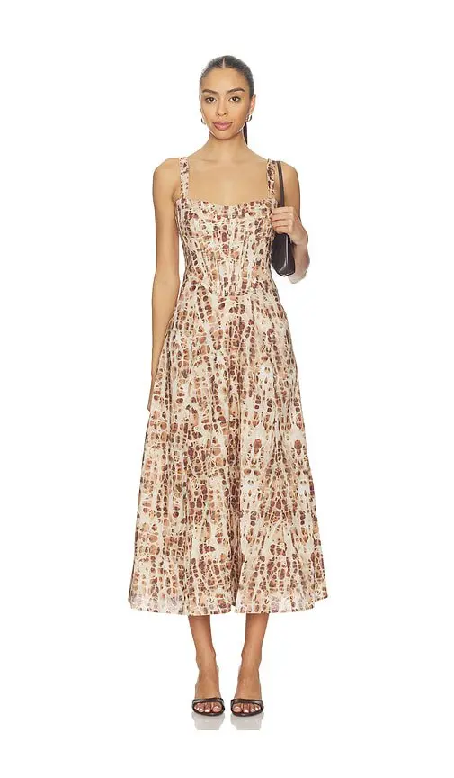 Bardot Lilah Corset Midi Dress - Pebble Print