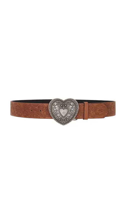 LOVERS AND FRIENDS Heart Buckle Belt - Brown & Silver