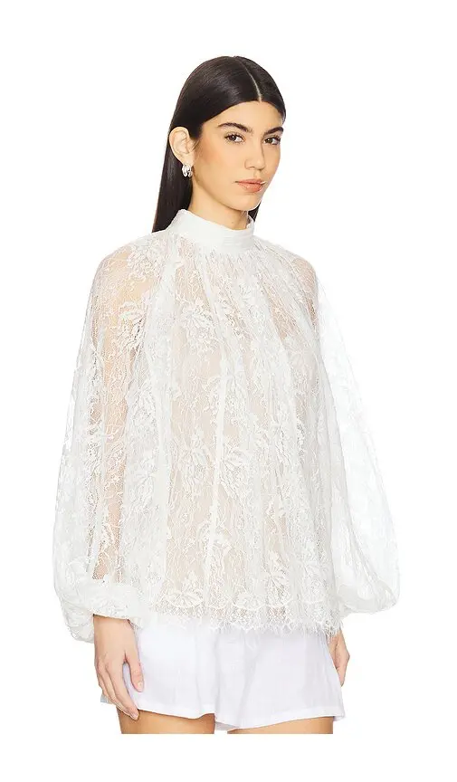 Hemant & Nandita Lace Puff Sleeve Mock Neck Top