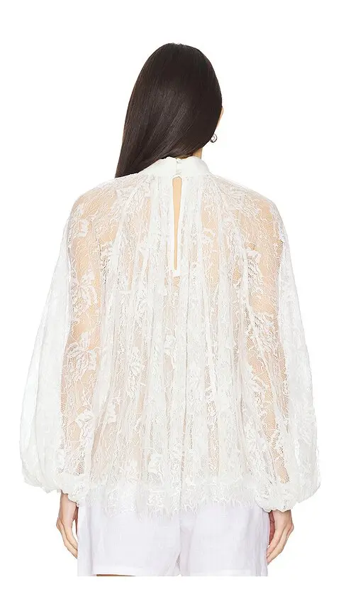 Hemant & Nandita Lace Puff Sleeve Mock Neck Top
