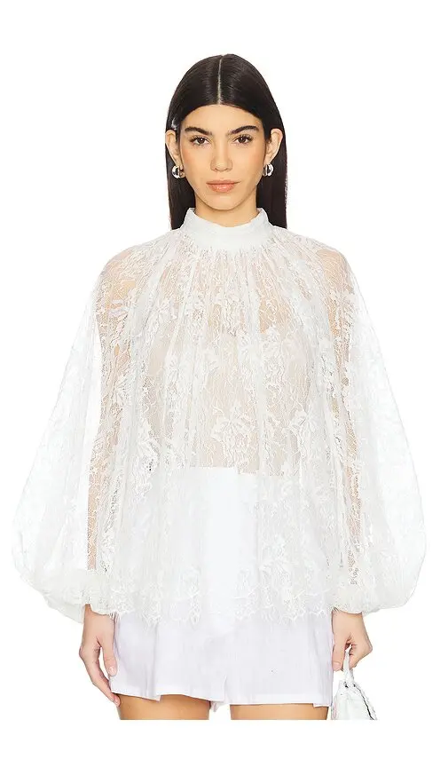 Hemant & Nandita Lace Mock Neck Puff Sleeve Top With Cami