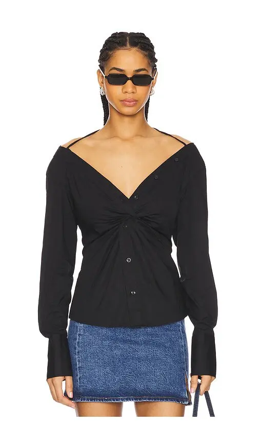 Good American Poplin Off Shoulder Top