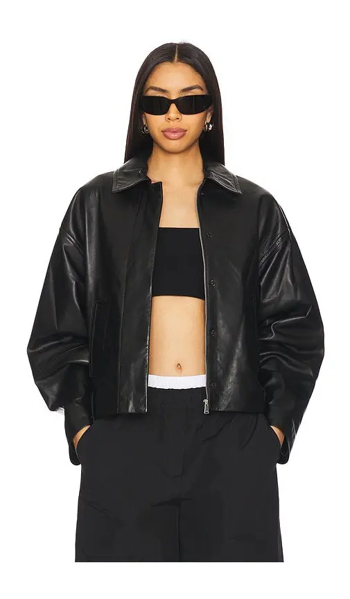 Simkhai Everli Cropped Leather Jacket