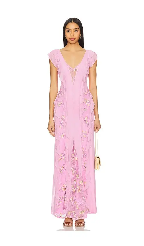 AFRM Trista Floral Print Maxi Dress With Ruffles
