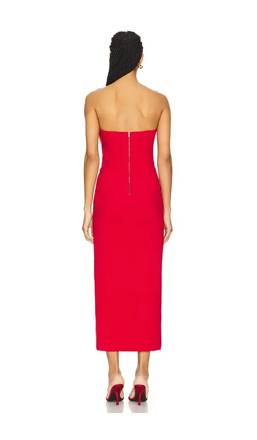 Bardot Strapless Midi Dress With Slit - Red