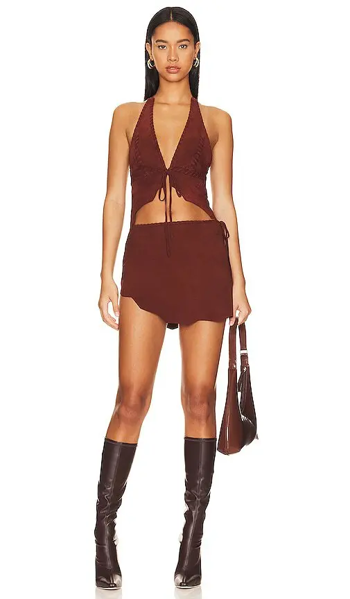 LOVERS AND FRIENDS Suede Halterneck Top With Braided Detail