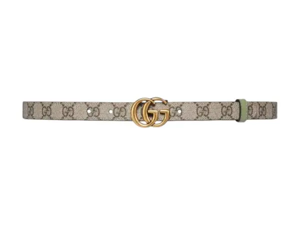 Gucci Gg Marmont Reversible Thin Belt - Beige/green