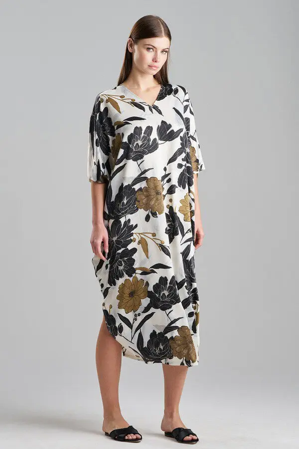 Natori Peony Blossom V-neck Caftan - Neutral