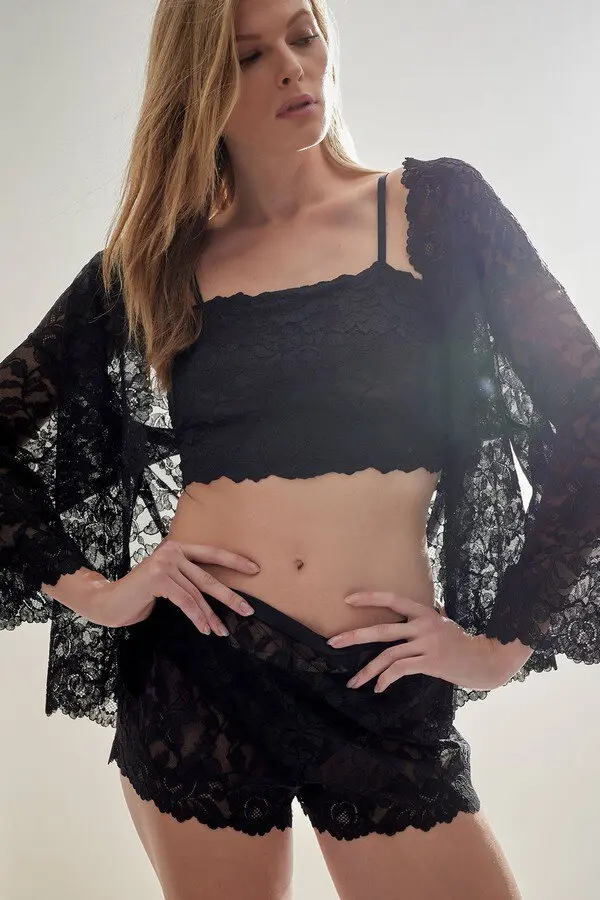 Natori Peony Allover Lace Shorts - Black
