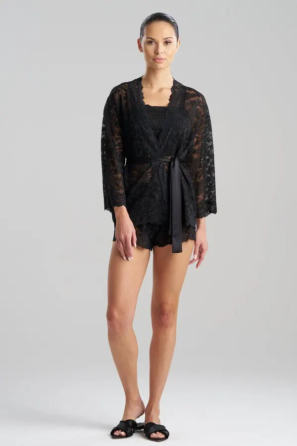 Natori Peony Allover Lace Wrap - Black