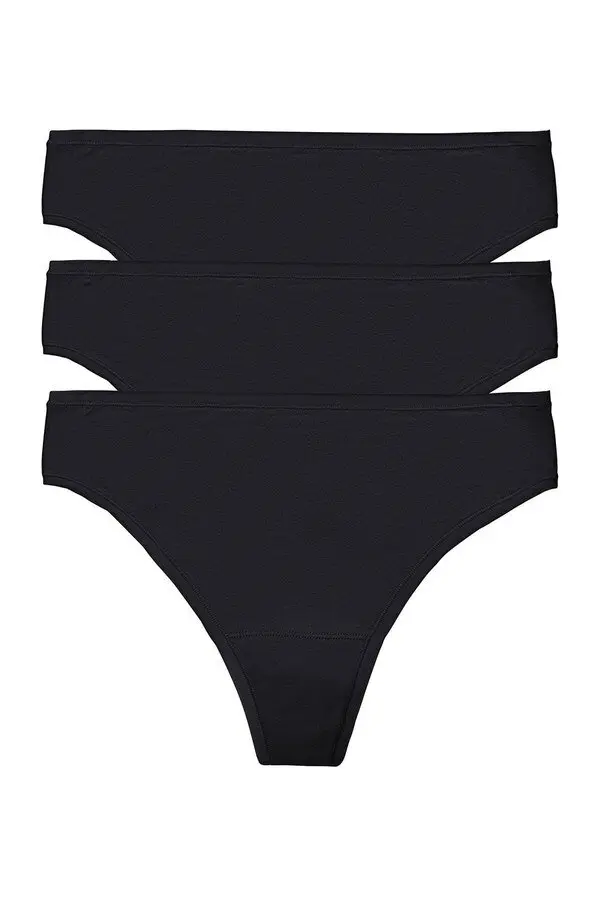 Natori Bliss Bare Cotton Thong 3-pack - Black