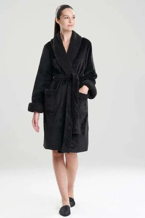 Natori Plush Sherpa Cozy Robe - Black