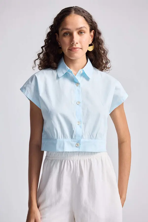 REISTOR Oversized Crop Shirt - Blue