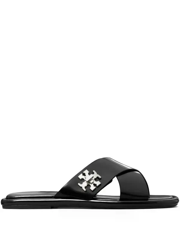 Tory Burch Leather Slides - Black