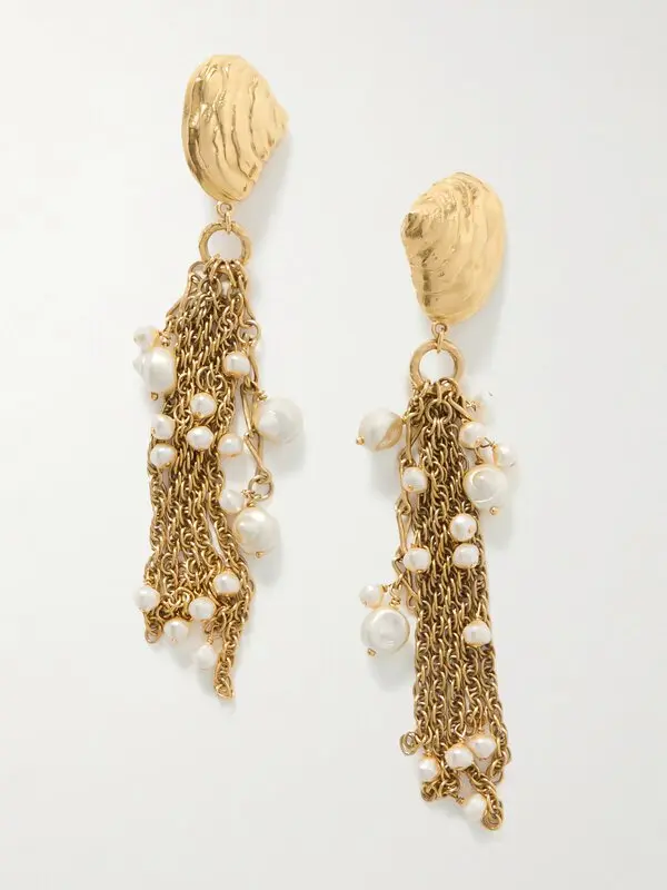 Chloé Tone Faux Pearl Clip-on Earrings - Gold