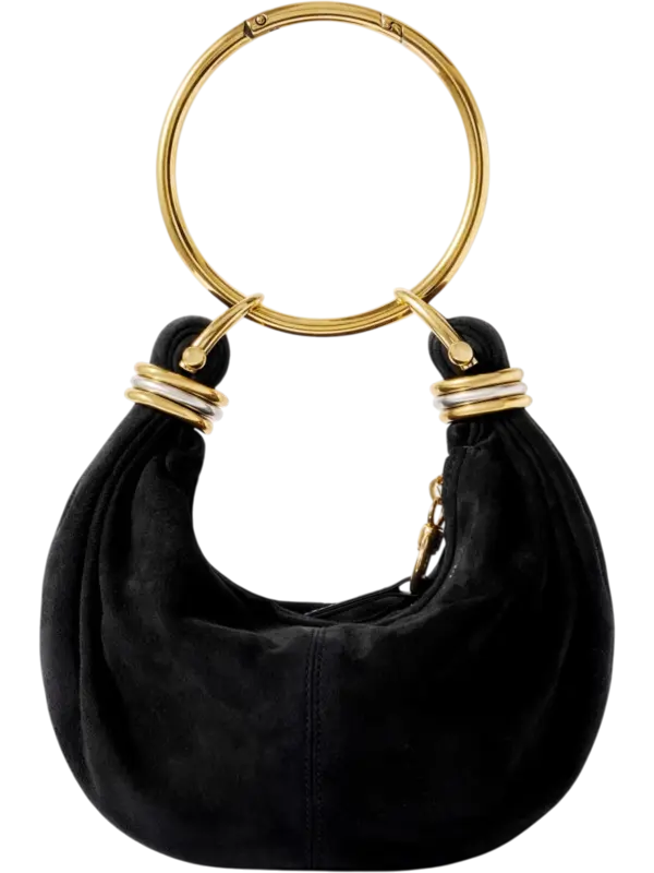 Chloé Small Embellished Leather-trimmed Suede Shoulder Bag - Black
