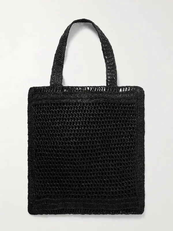 Chloé Summer Banana Embellished Crocheted Faux Raffia Tote - Black
