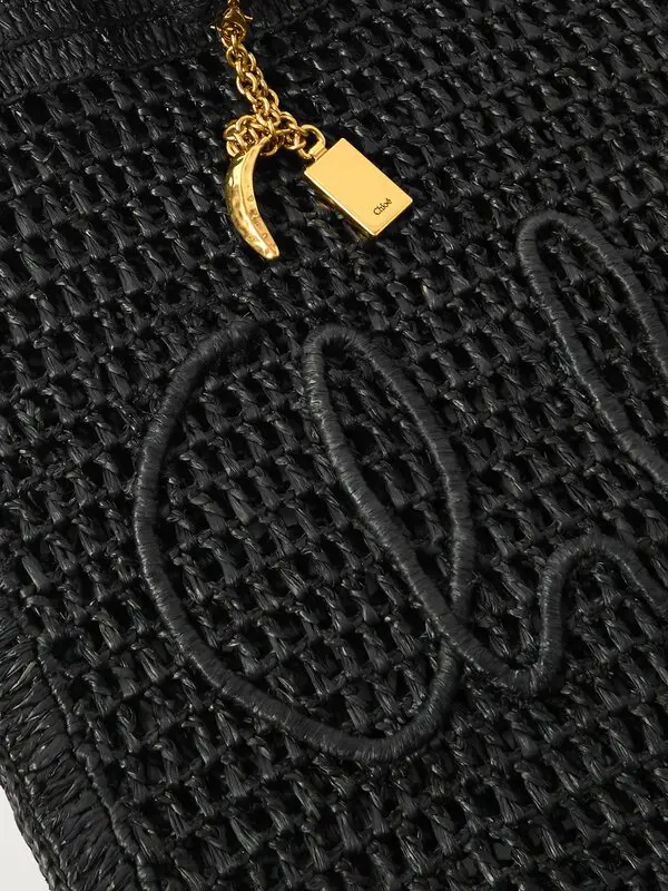 Chloé Summer Banana Embellished Crocheted Faux Raffia Tote - Black