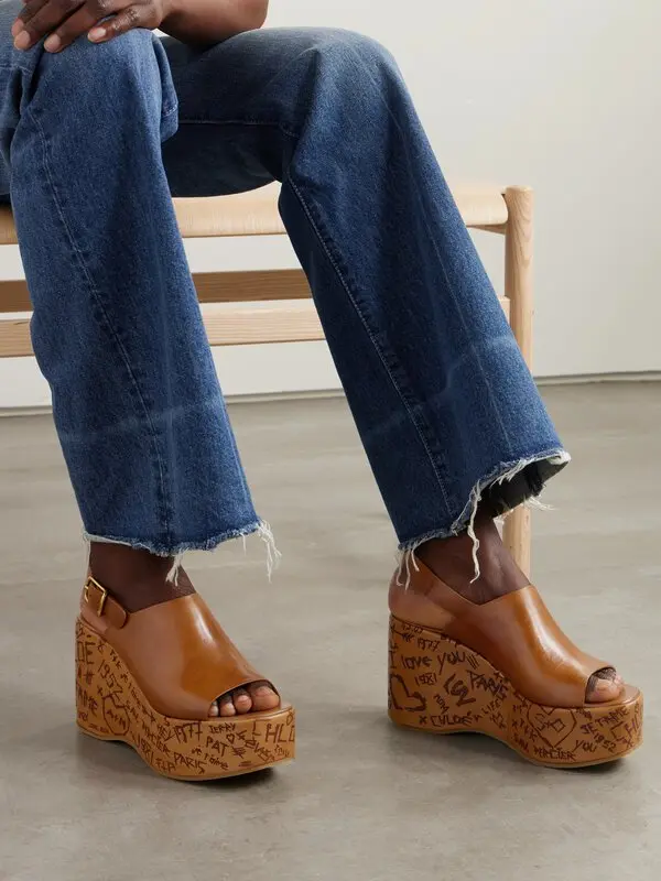 Chloé Maxime Leather Platform Wedge Sandals - Brown