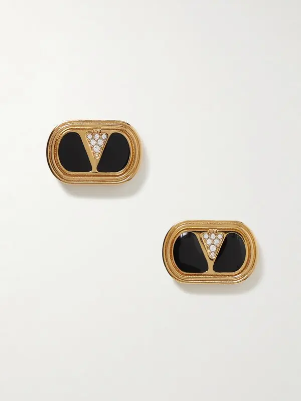 Valentino Garavani Tone, Enamel And Crystal Earrings - Gold