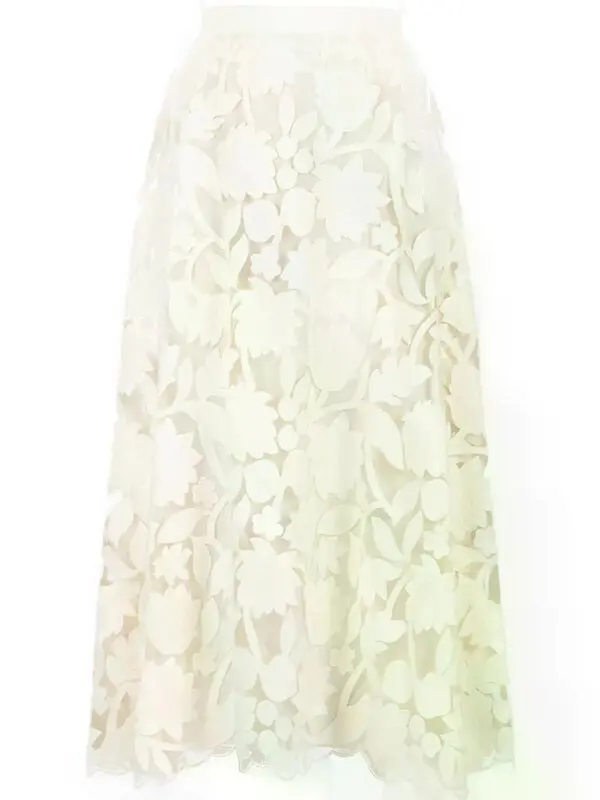 Elie Saab Tulle Embroidered Midi Skirt - White