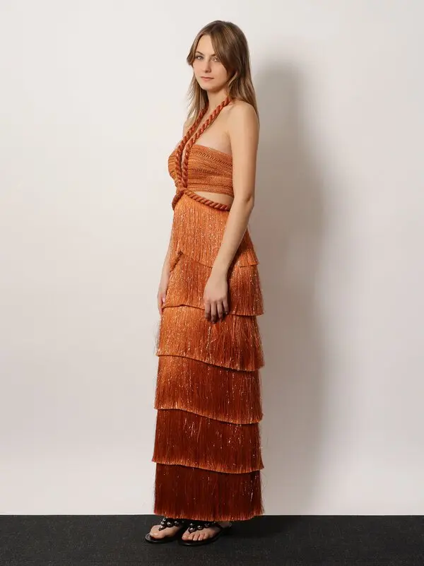 Patbo Embroidered Fringe Maxi Dress - Orange | Editorialist