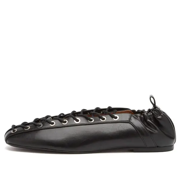 GANNI Crinkle Eyelets Lace-up Ballerina