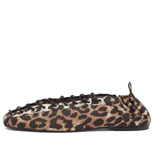 GANNI Eyelets Lace Up Ballerina - Leopard