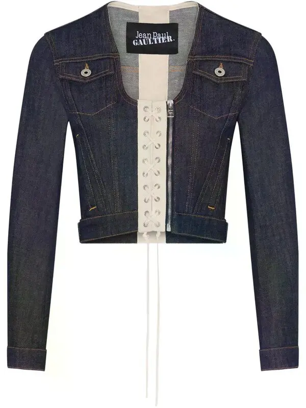 Jean Paul Gaultier Cropped Denim Jacket - Blue