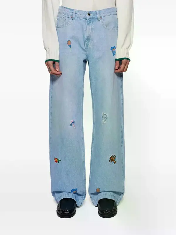 Casablanca Embroidered Wide-leg Jeans