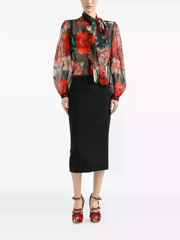 Dolce & Gabbana Rose-print Chiffon Blouse - Black